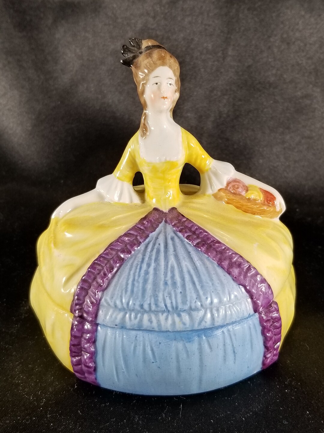 Vintage German Sitzendorf Porcelain Victorian Lady Figural Powder Box ...