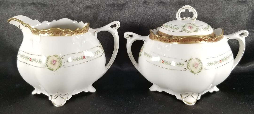 Antique Moritz Zdekauer Pink Rose Porcelain Creamer & Sugar Bowl - Etsy