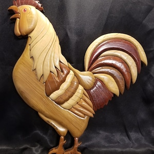 Intarsia Wooden Mosaic Rooster Wall Hanging by Hans Boecher - Etsy