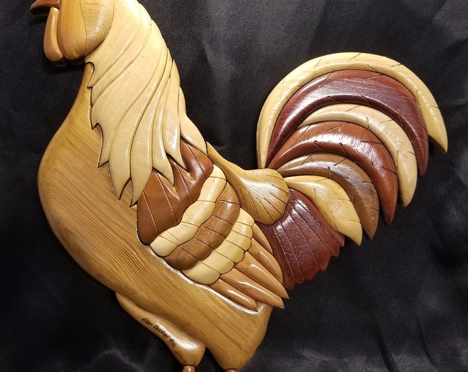 Intarsia Wooden Mosaic Rooster Wall Hanging by Hans Boecher - Etsy