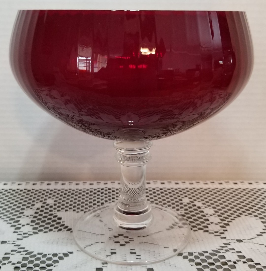 Vintage Ruby Red Empoli Style Glass Compote - Etsy