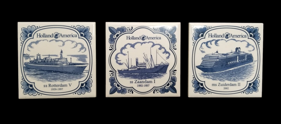 Vintage Holland America Delft Blue Tile Coasters - Etsy