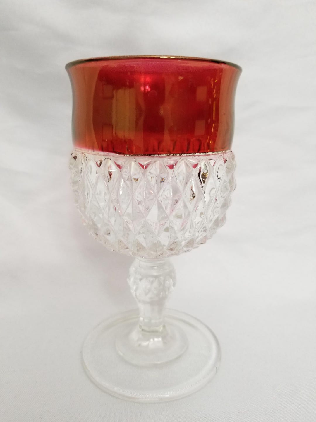 Vintage Indiana Glass Diamond Point Ruby Flash Water Goblet - Etsy