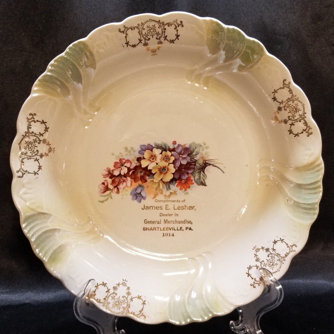 Antique Porcelain Floral Luster Advertising Bowl - Etsy