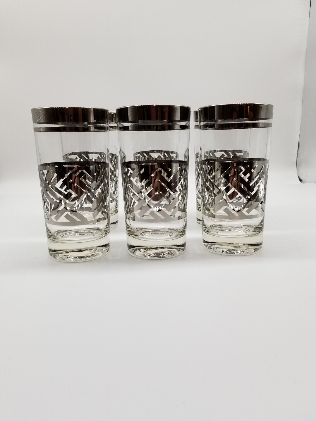 Vintage Silver Cross Hatch Basket-weave Pattern Glass Tumbler Set ...