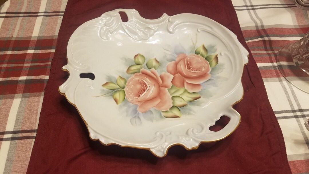 Vintage Hand-painted Rose Plate - Etsy