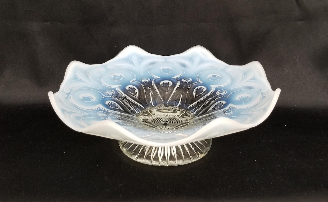 Antique Dugan Glass Keyhole Opalescent Footed Bowl - Etsy