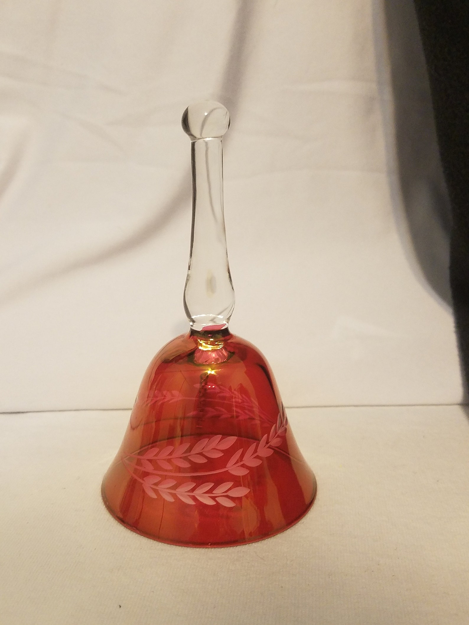 Vintage Ruby Etched Crystal Bell - Etsy