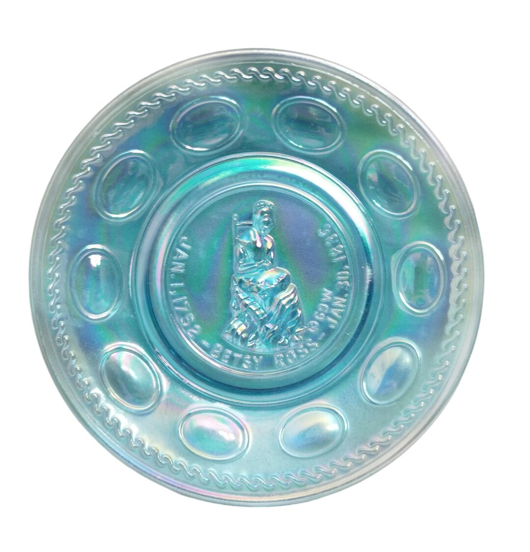 Vintage Wheaton Glass Blue Carnival Betsy Ross Commemorative Plate - Etsy