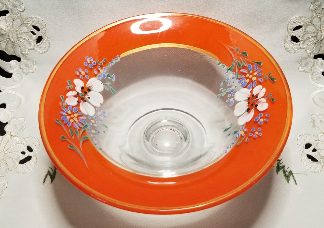 Vintage Depression Glass Art Deco Hand-painted Orange Footed Bowl - Etsy