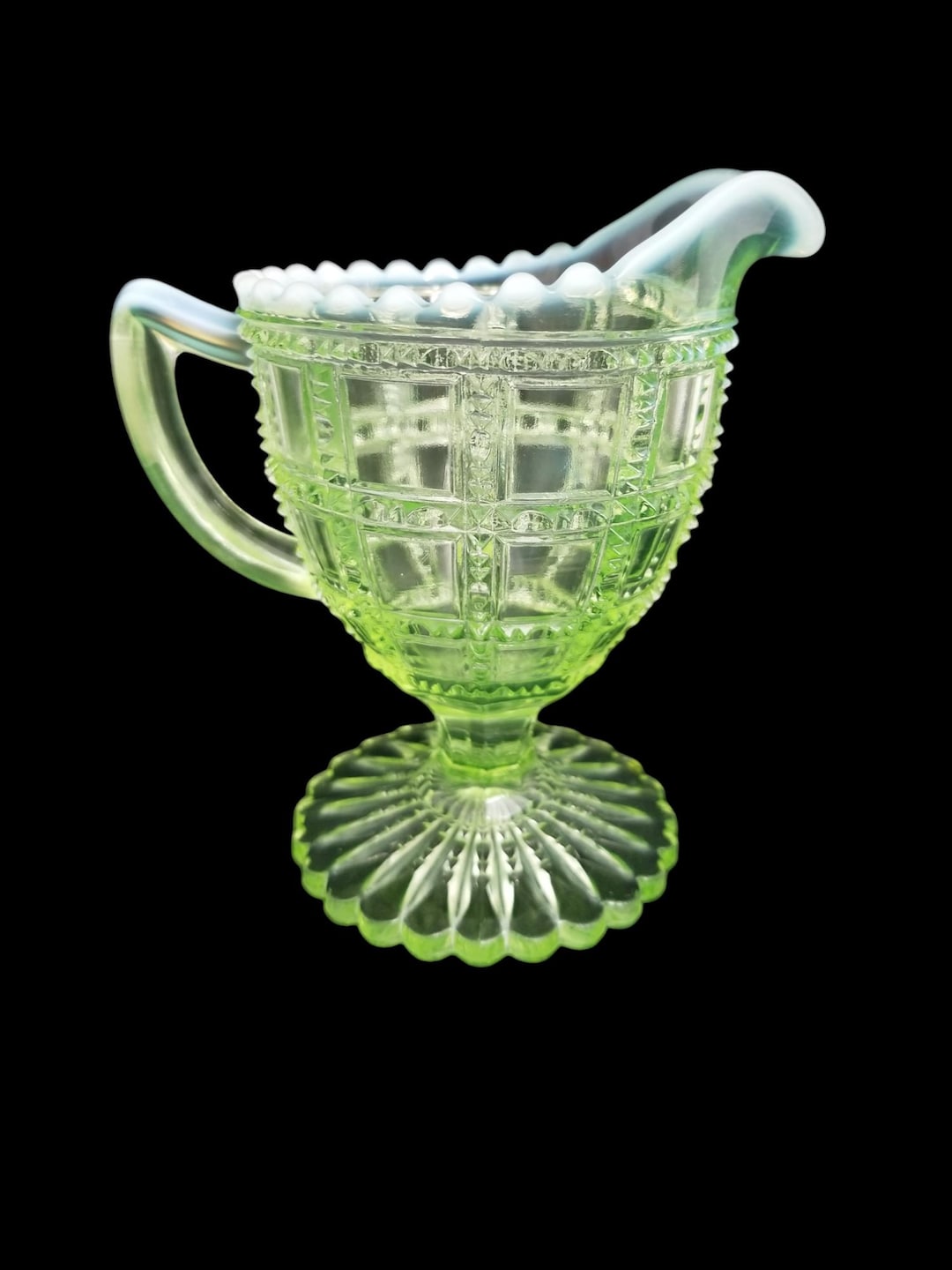 Antique Imperial Glass Beaded Block Uranium Green Opalescent Creamer - Etsy