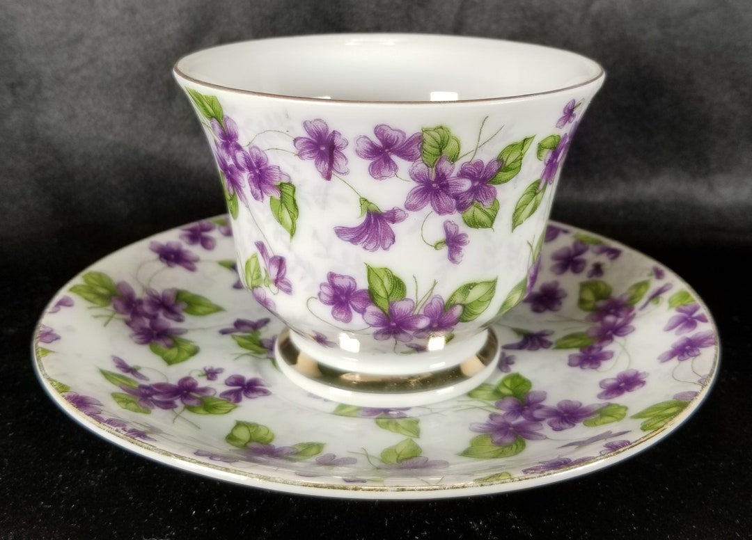 Vintage Inarco Porcelain Violet Chintz Handle-less Cup and Saucer - Etsy