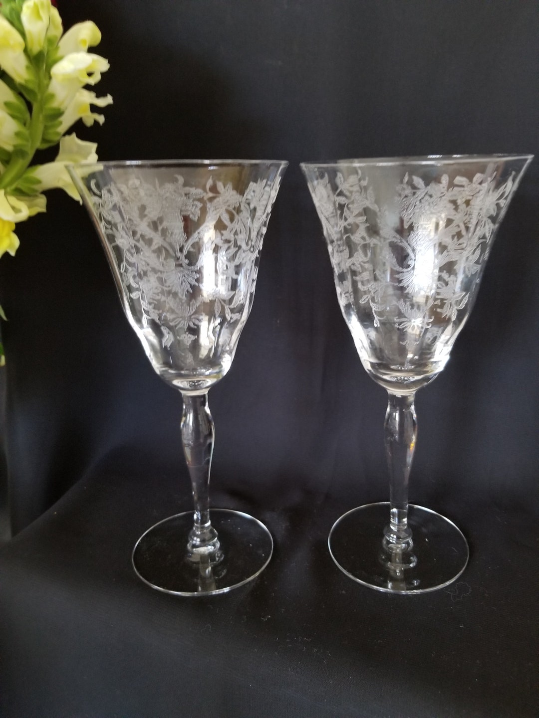 Vintage Morgantown Glass Lace Bouquet Water Goblets - Etsy