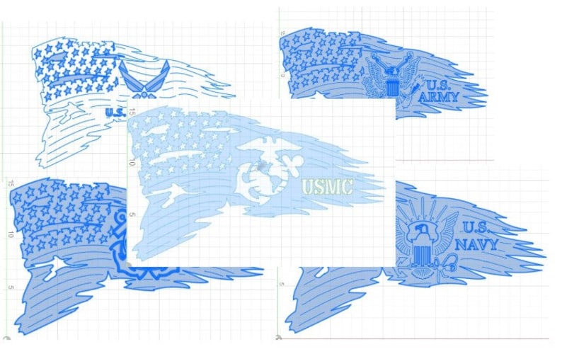 USMC US Navy Army Coast Guard Air Force BUNDLE Tattered Flag .dxf Files ...