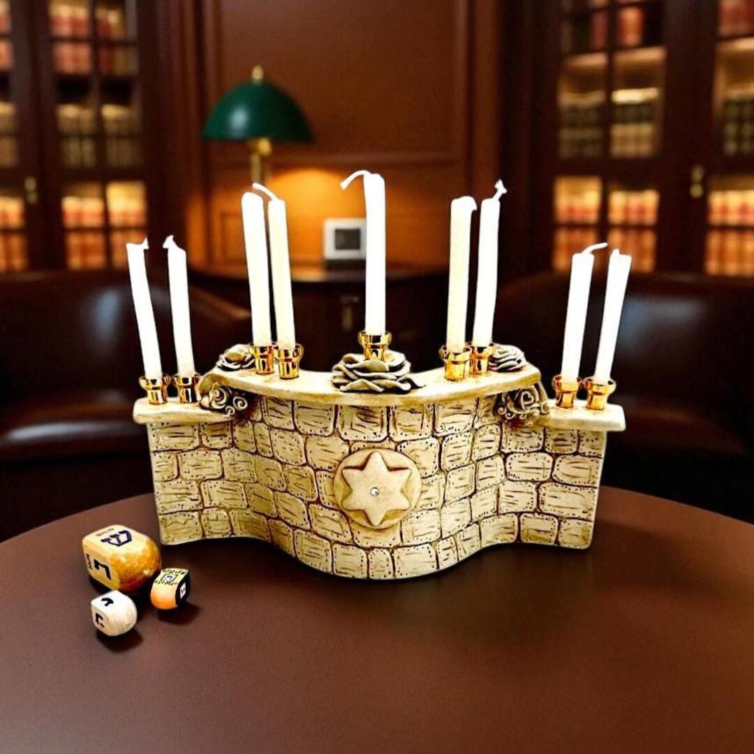 Ceramic Western Wall Menorah, Hand Sculpted Judaica, Hanukkah Menorah ...