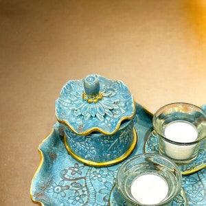 Blue Flower Shabbat Candle Holders & Tray Havdalah Spice Box - Etsy