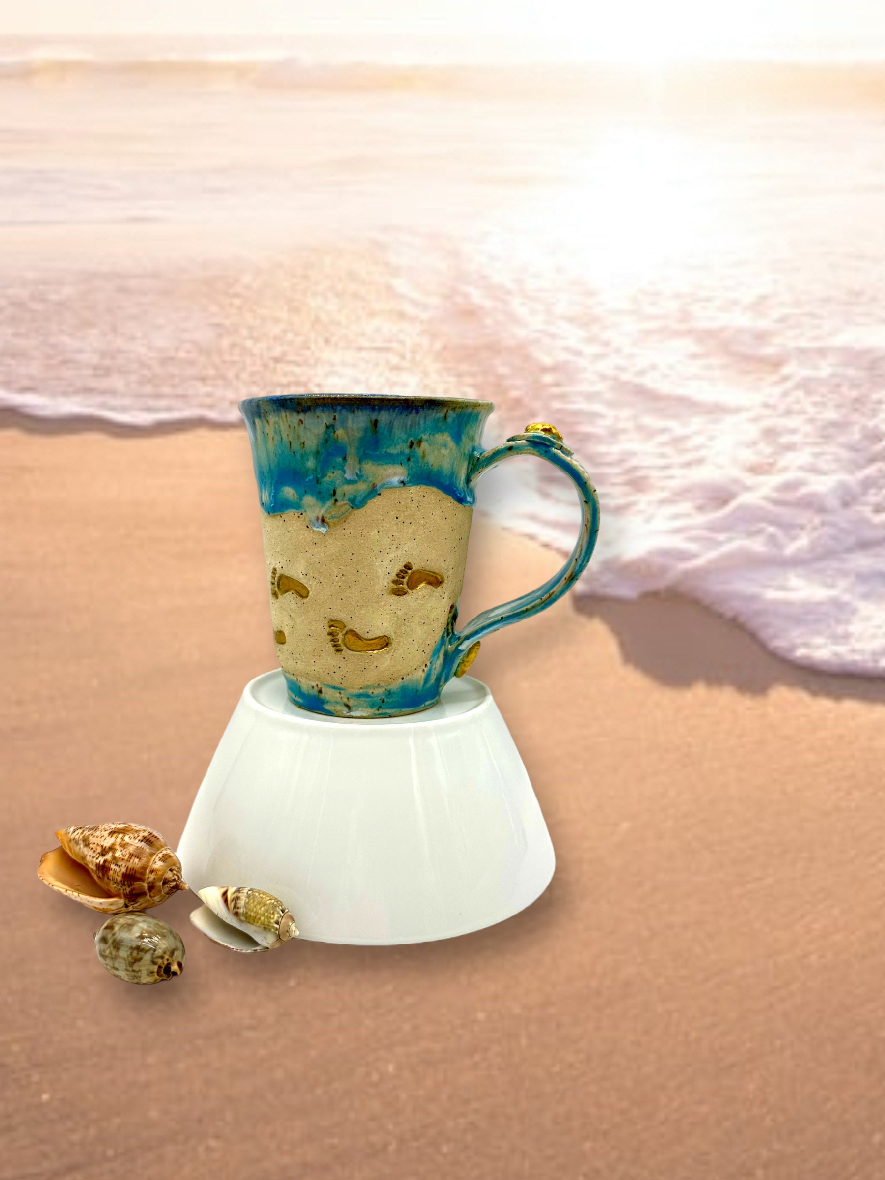 Handcrafted Ceramic Footprints in the Sand Mug: Siesta Key Beach Decor ...