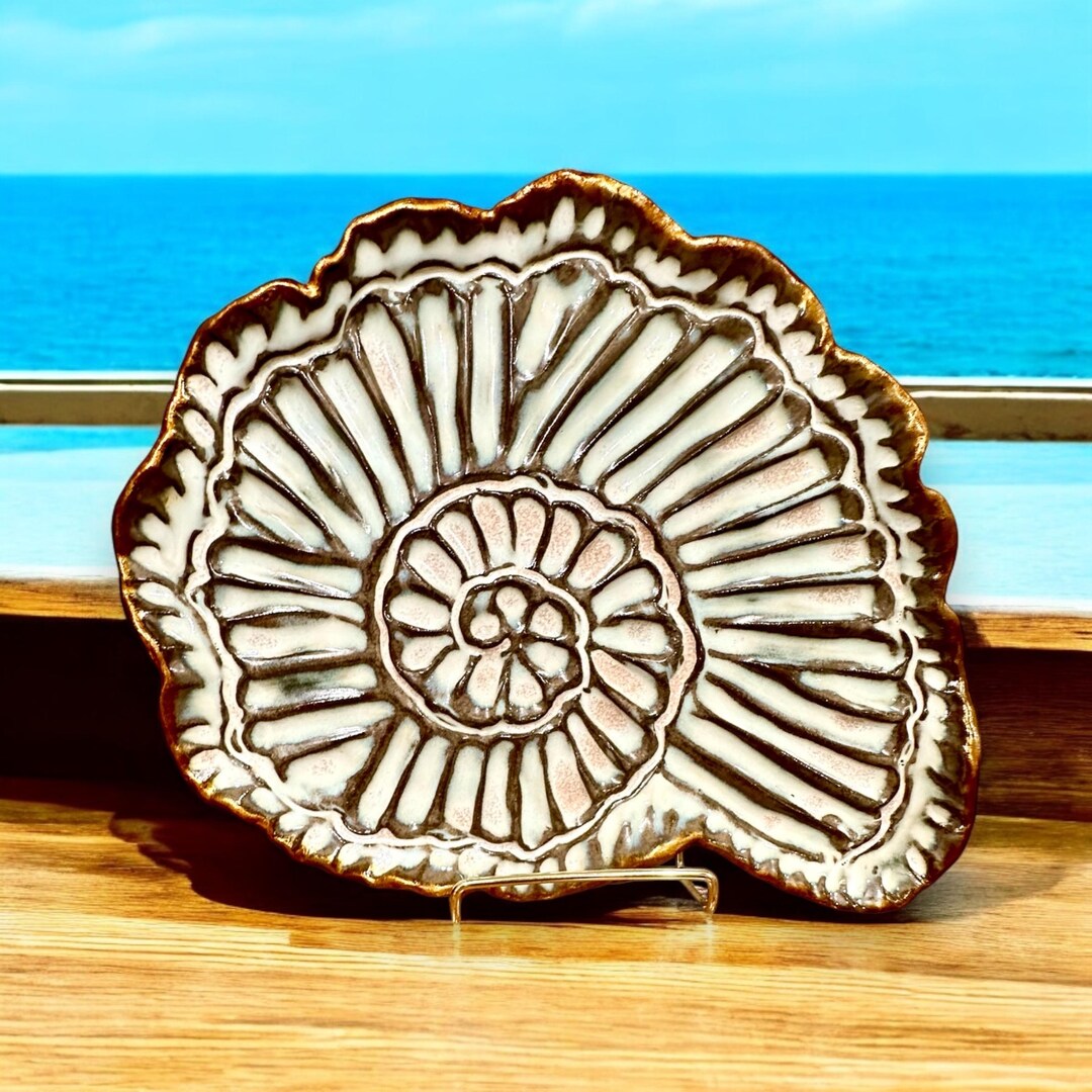 Large Nautilus Shell Ceramic Tray, Ocean Sushi Platter, Shrimp Platter ...