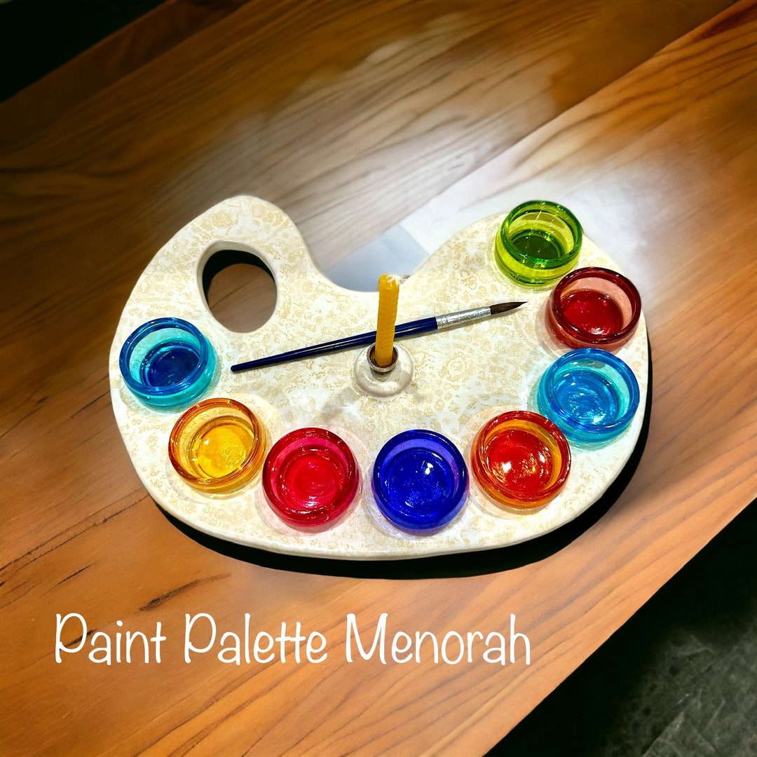 Paint Palette Ceramic Menorah, Jewish Candelabra, Ceramic Chanukah ...