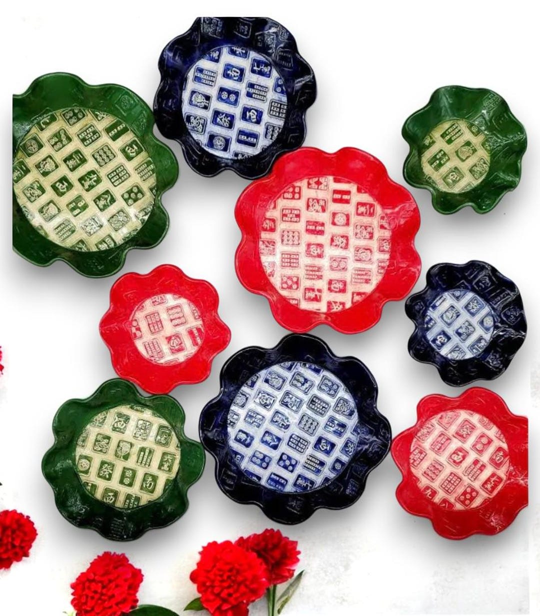 Large Mahjong Flower Nesting Dish/bowl, Handmade Mahjong Pottery ...