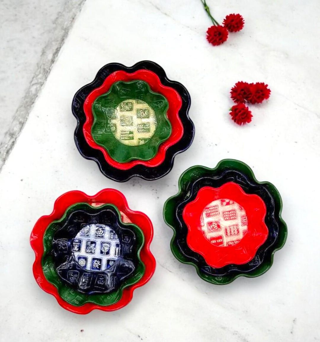 Small Mahjong Flower Nesting Dish/bowl, Handmade Mahjong Pottery ...