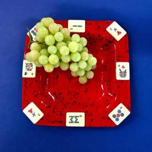 Mahjong Bowl, Red Mahjong Pottery, Mahjong Gift, Mahjong Plate, Mahjong ...