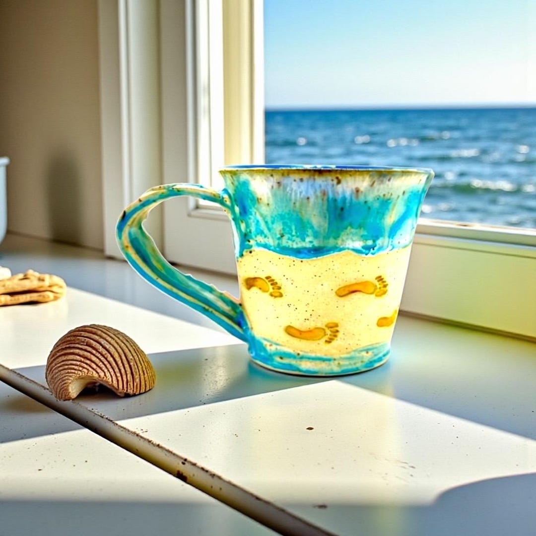 Handcrafted Ceramic Footprints in the Sand Mug: Siesta Key Beach Decor ...