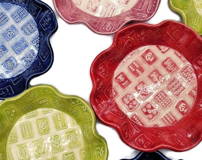Mahjong Flower Dish/bowl (med Size), Mahjong Pottery, Mahjong Gift ...