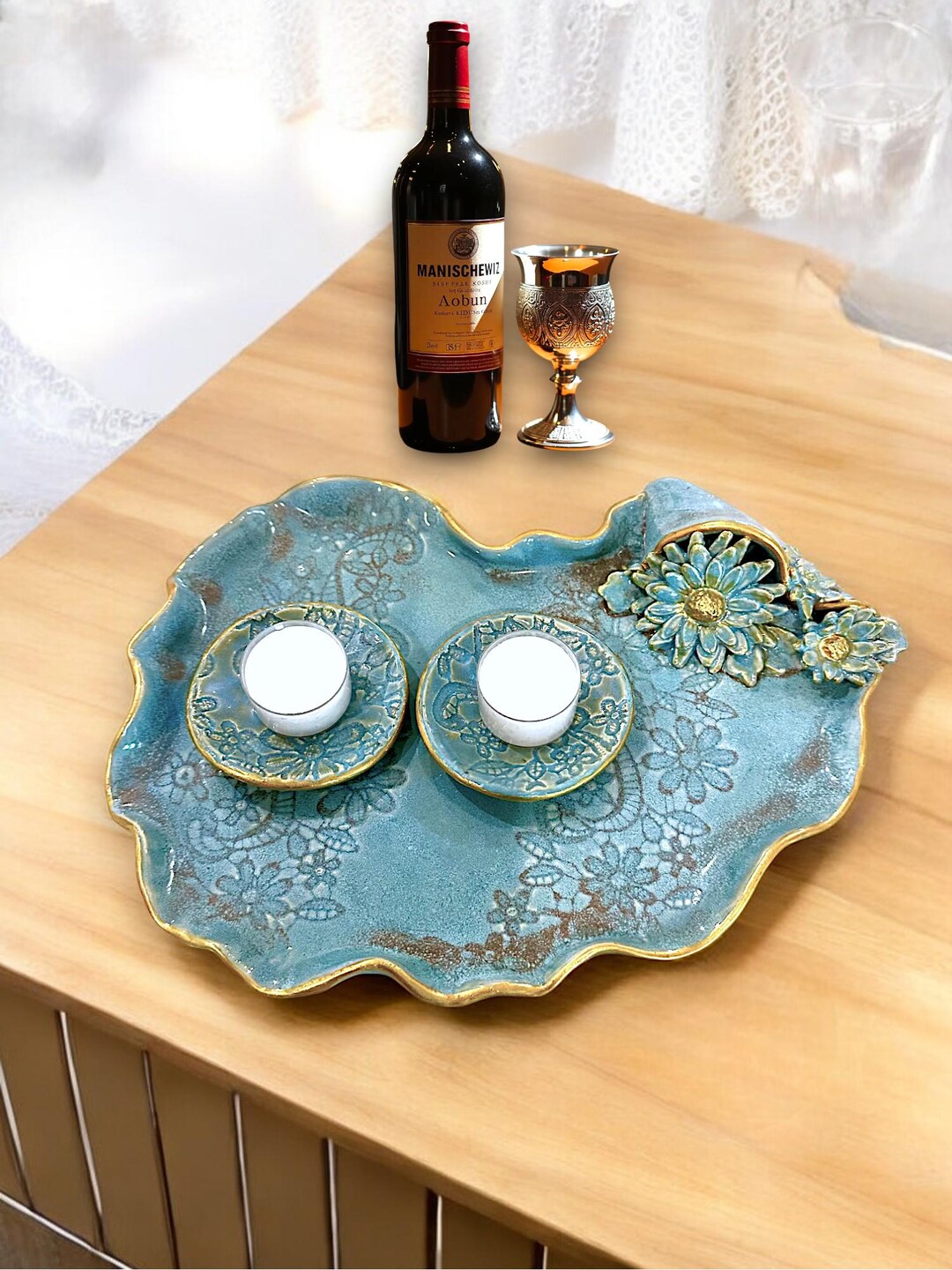 Handmade Shabbat Set, Wedding Gift, Shabbat Judaica, Flower Vanity and ...