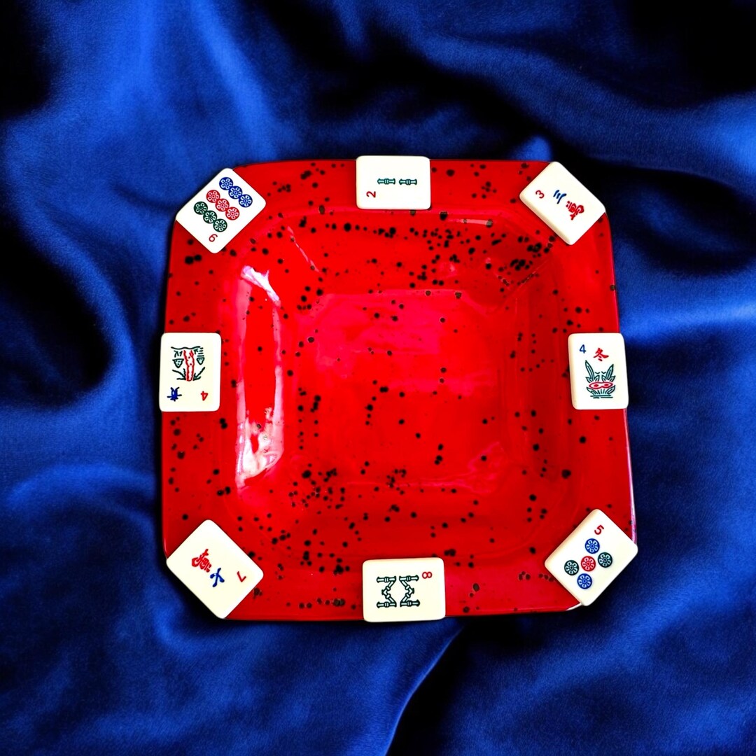 Mahjong Bowl, Red Mahjong Pottery, Mahjong Gift, Mahjong Plate, Mahjong ...