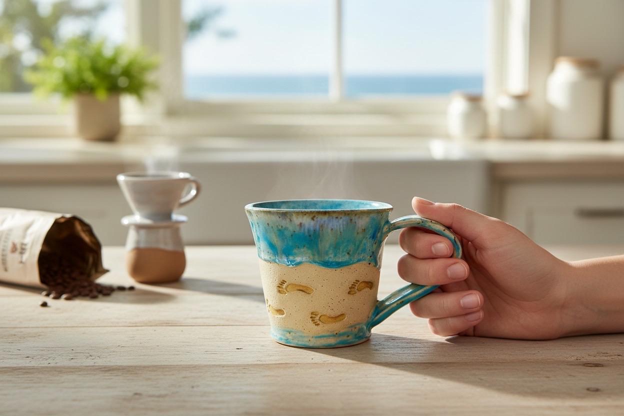 Handcrafted Ceramic Footprints in the Sand Mug: Siesta Key Beach Decor ...