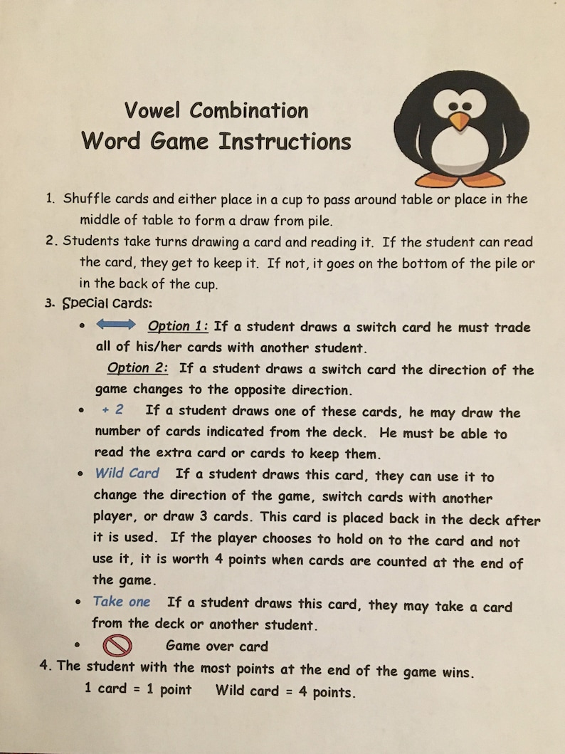 Vowel Combination Card Game - Etsy