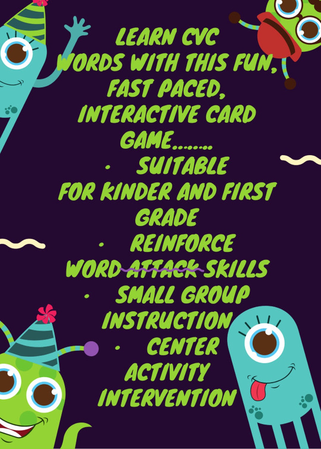 CVC Alien Card Game (short Vowel Sounds) - Etsy
