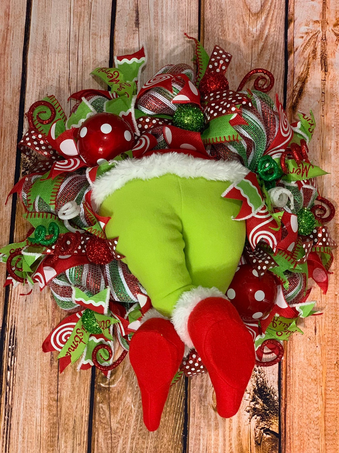 Grinch Bottom Christmas Wreath, Whoville Holiday Decor - Etsy