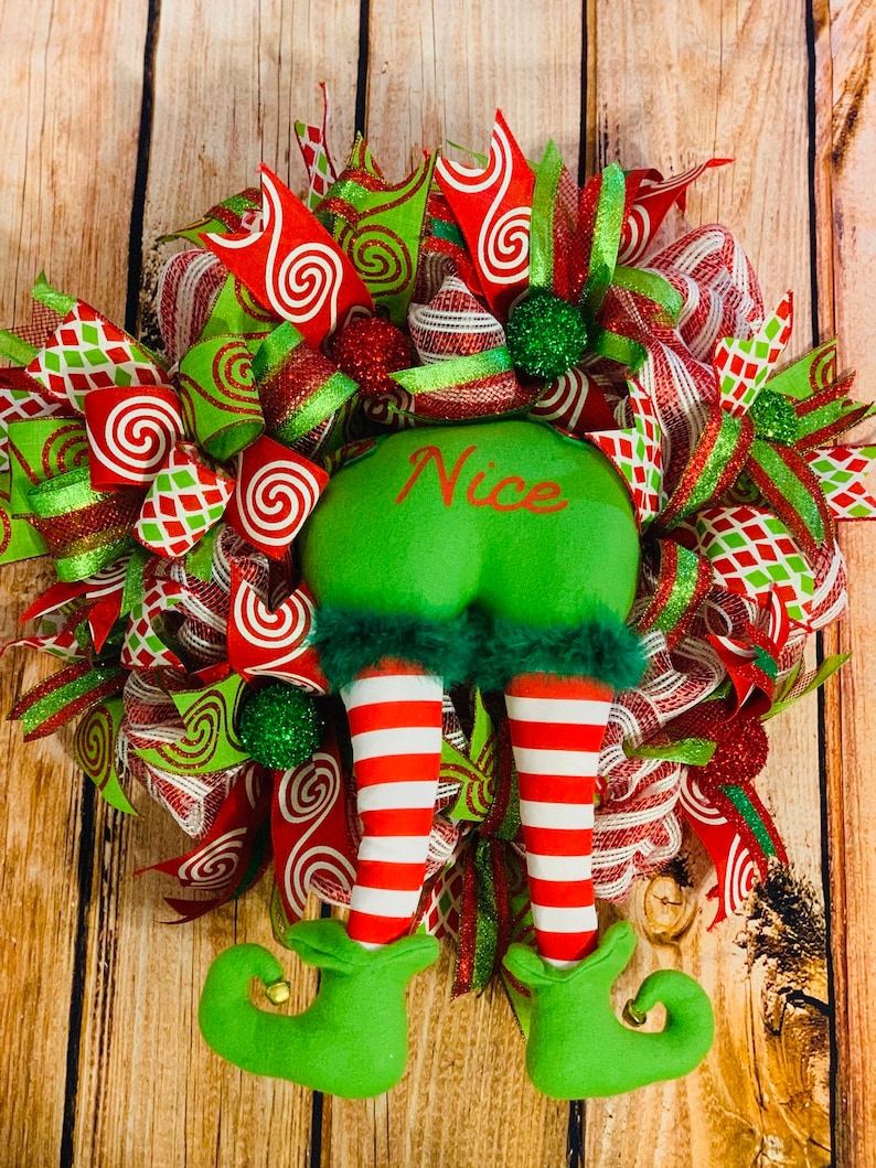 Christmas Wreath for Front Door Nice Elf Wreath Elf Wreath - Etsy