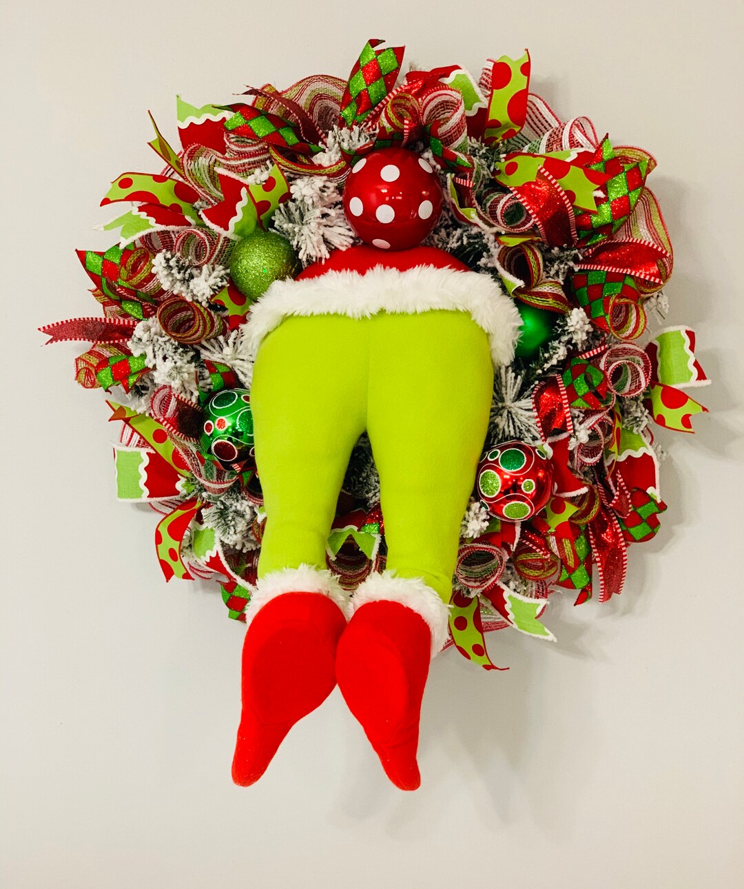 Grinch Bottom Christmas Wreath, Whimsical Holiday Decor - Etsy