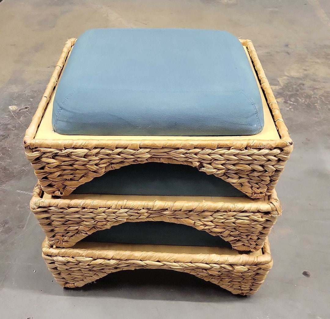 Vintage Wicker Levenger Stackable Nesting Foot Stools / Antique MCM ...