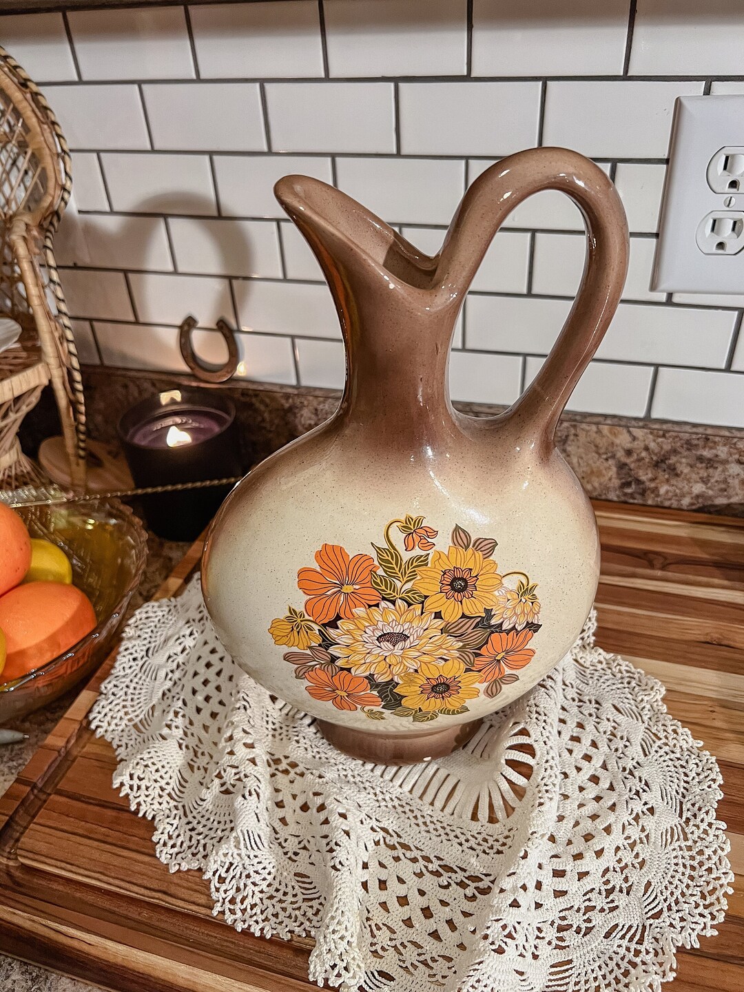 Rare Retro Pottery Vase Floral Signed 70's Vintage Home Decor - Etsy