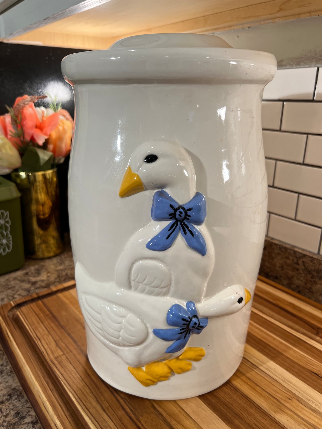 Vintage Ceramic Geese Butter Churn LG Country Style Home Decor Cream ...