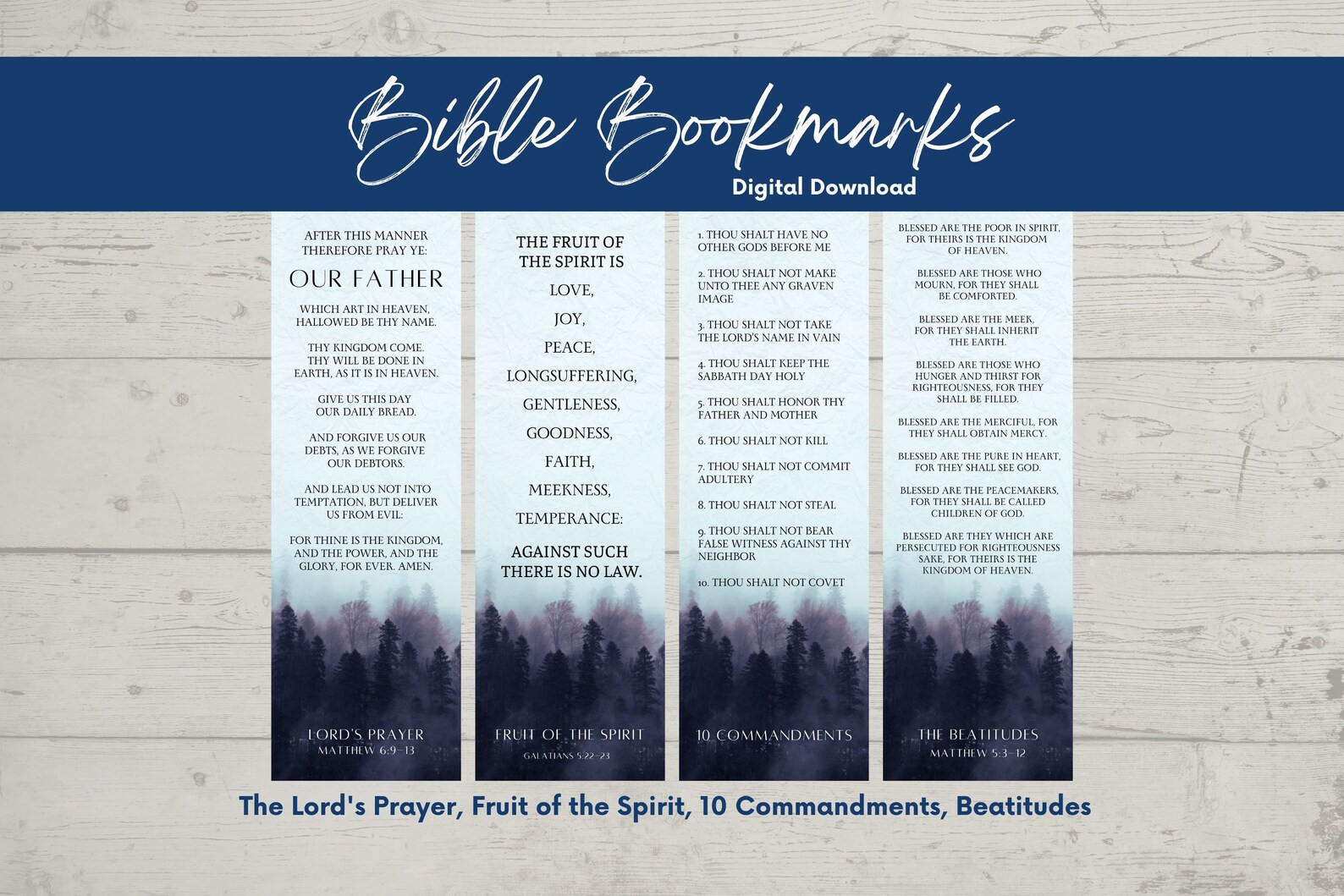 Bible Bookmarks Bundle, 10 Commandments, Beatitudes, Fruit of the ...