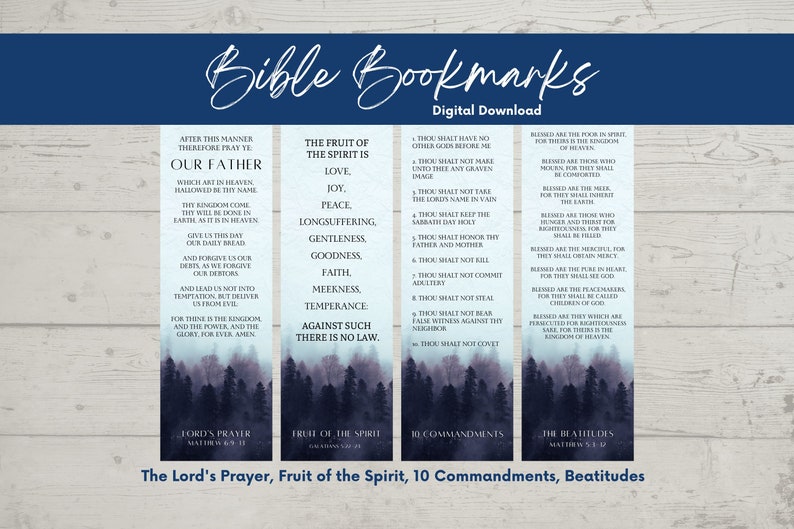 Bible Bookmarks Bundle, 10 Commandments, Beatitudes, Fruit of the ...