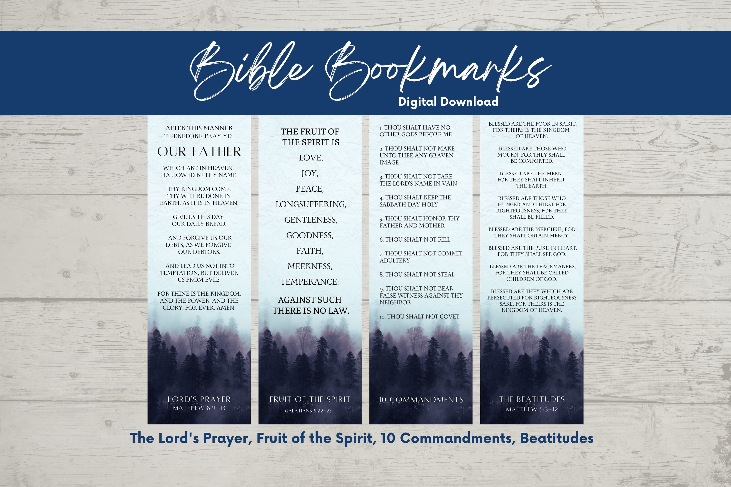 Bible Bookmarks Bundle, 10 Commandments, Beatitudes, Fruit of the ...