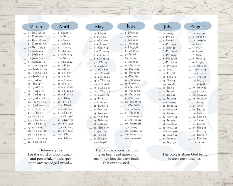 Blue Floral Bible Reading Tracker | Printable Tri-fold (digital ...