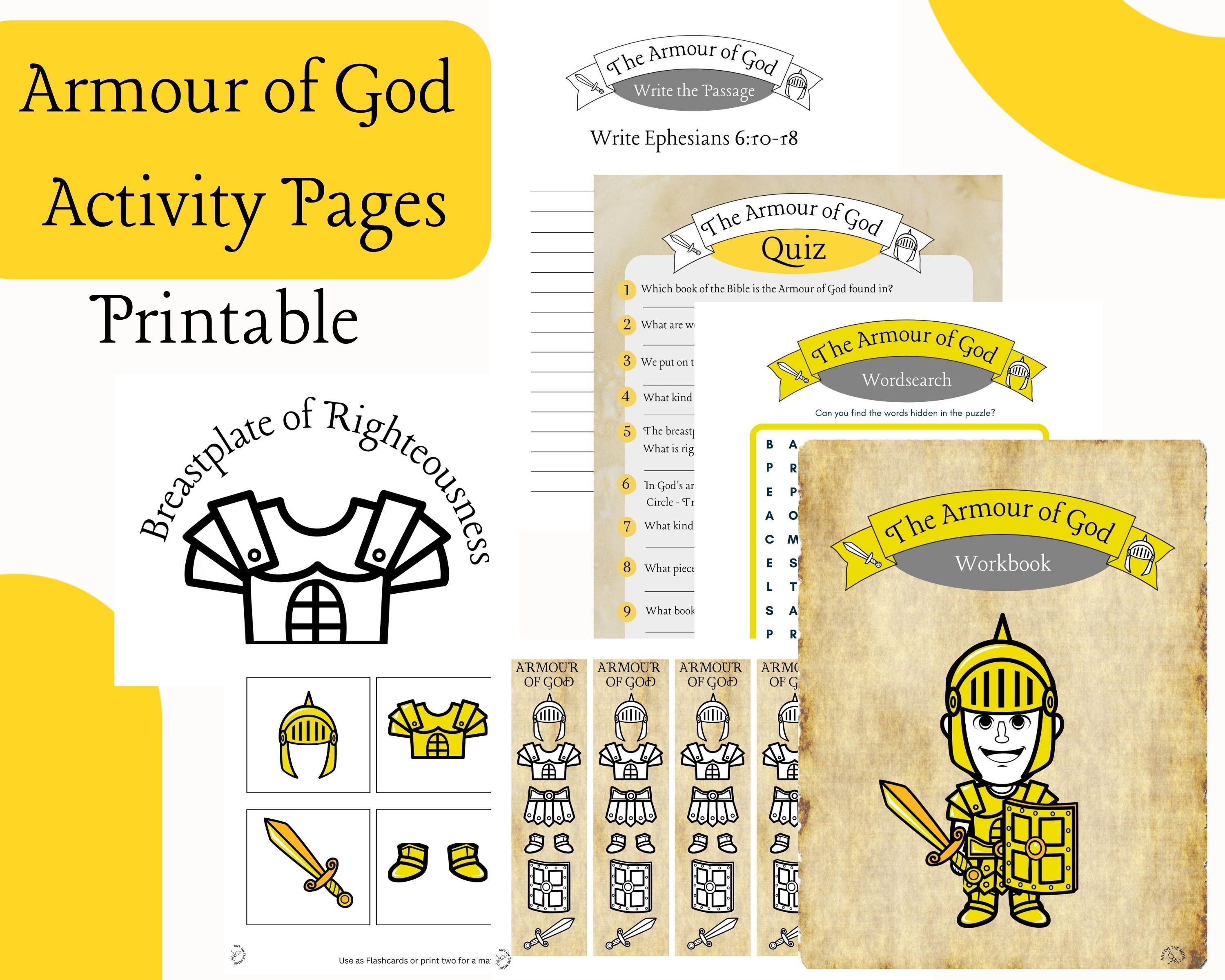 The Armor of God Activity Pages, Printable KJV Worksheets, Bible ...