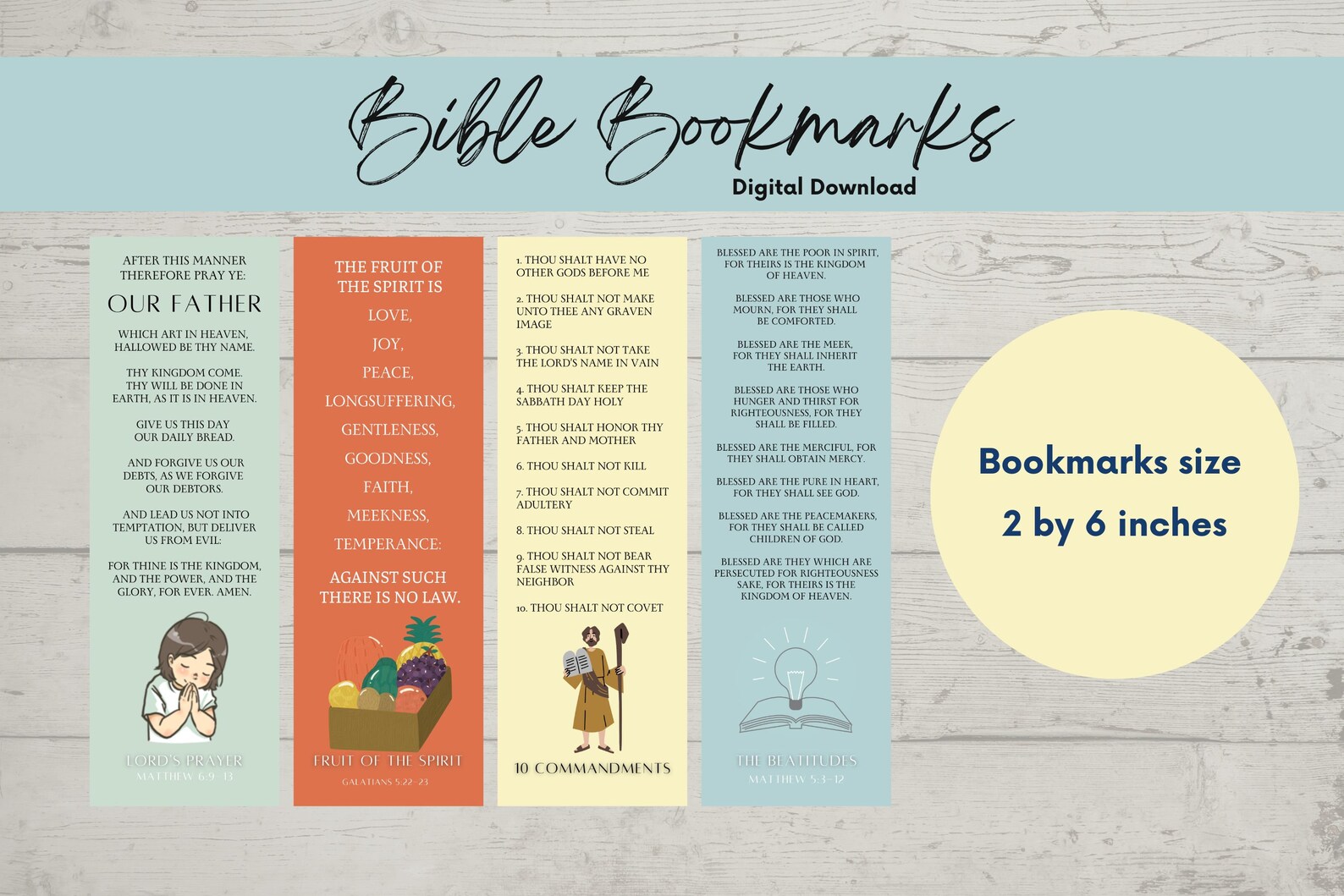 Bible Bookmarks Bundle, 10 Commandments, Beatitudes, Fruit of the ...