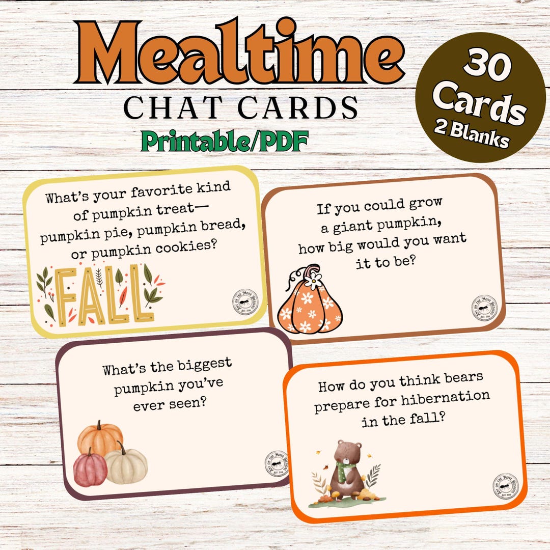 Mealtime Chat Cards, Conversation Cards, PDF, Printable Conversation ...