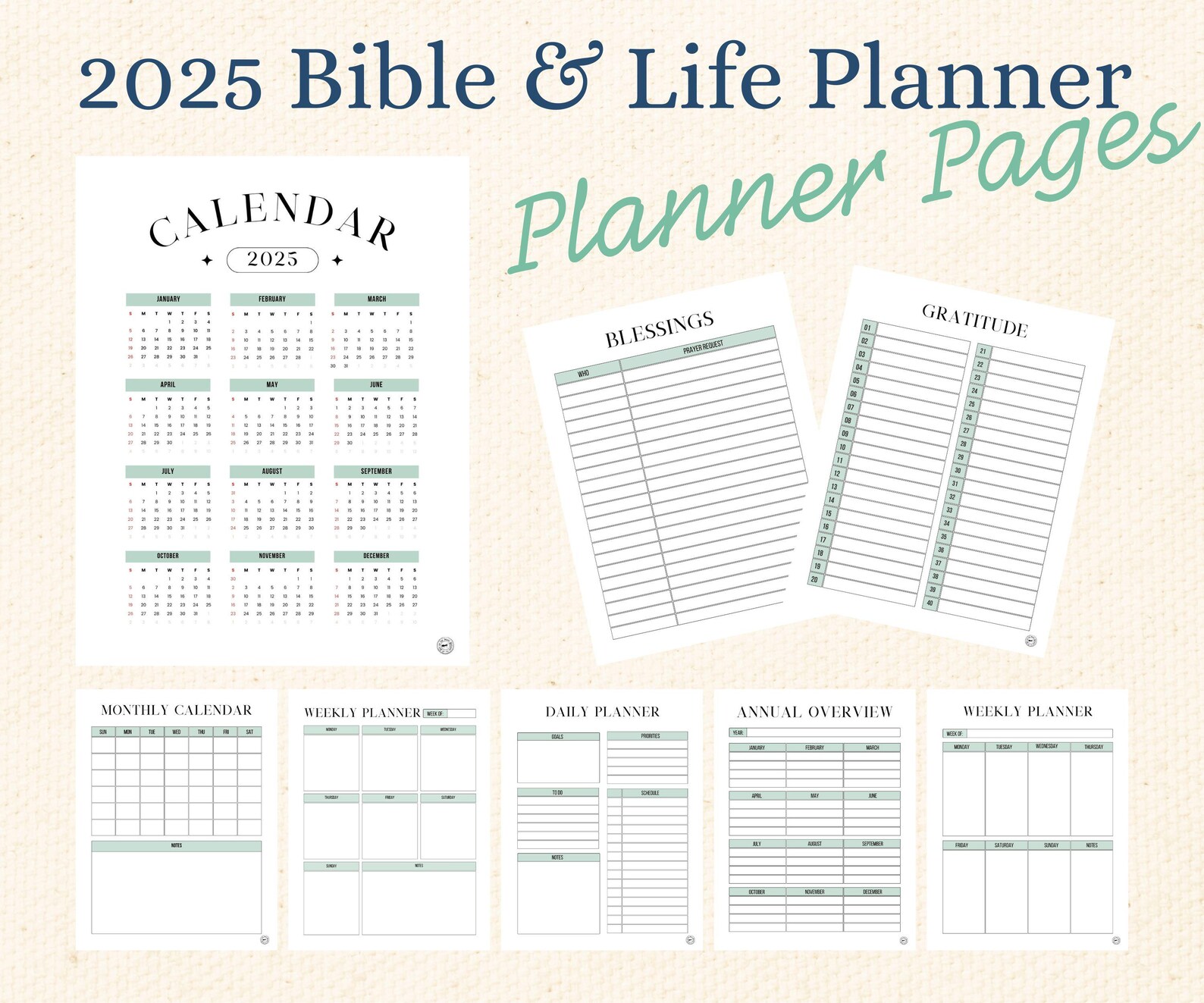 2025 Bible and Life Planner, Printable Planner, Green Theme - Etsy