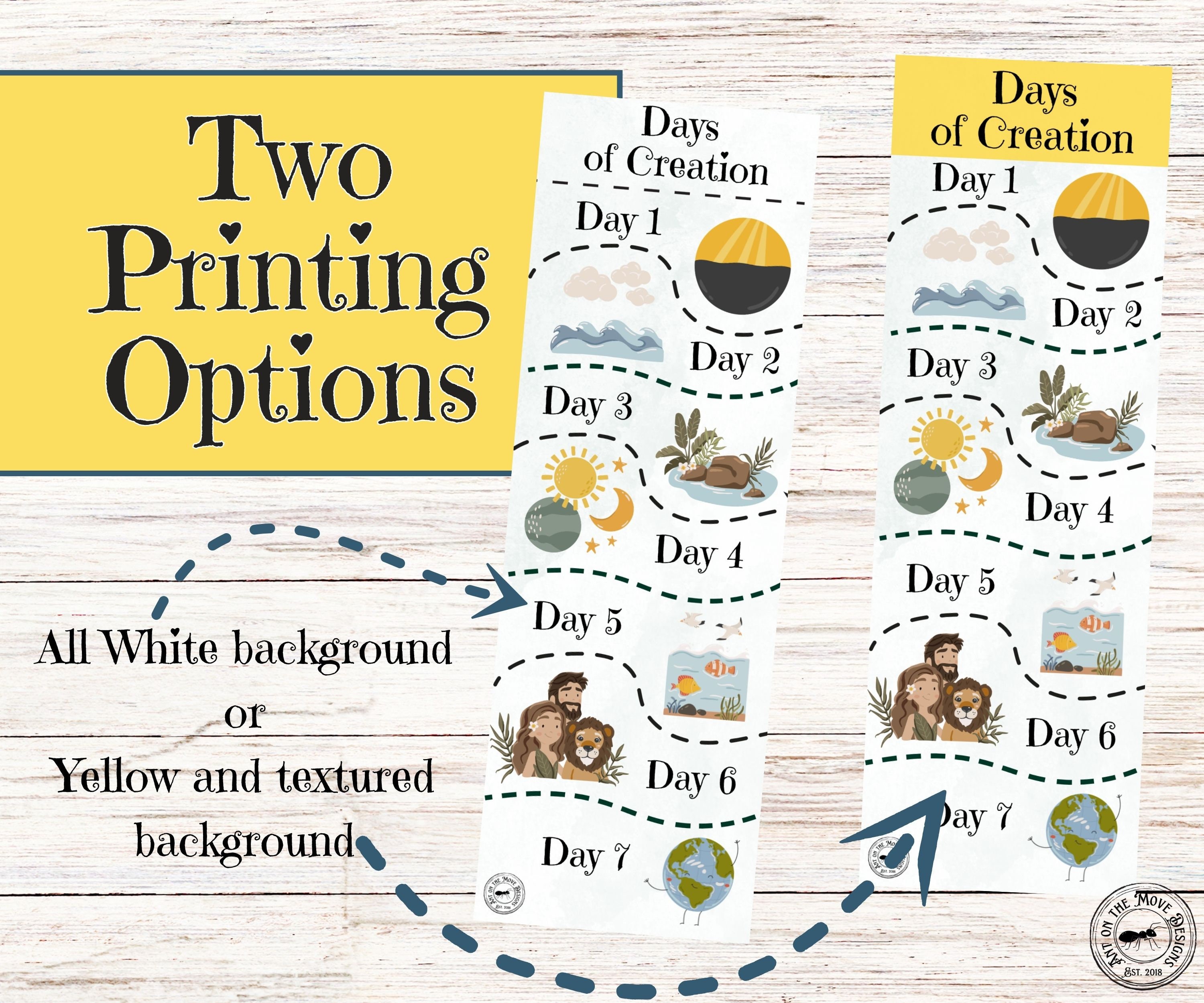 Days of Creation Printable Bookmark, Sunday School Bible Bookmark - Etsy