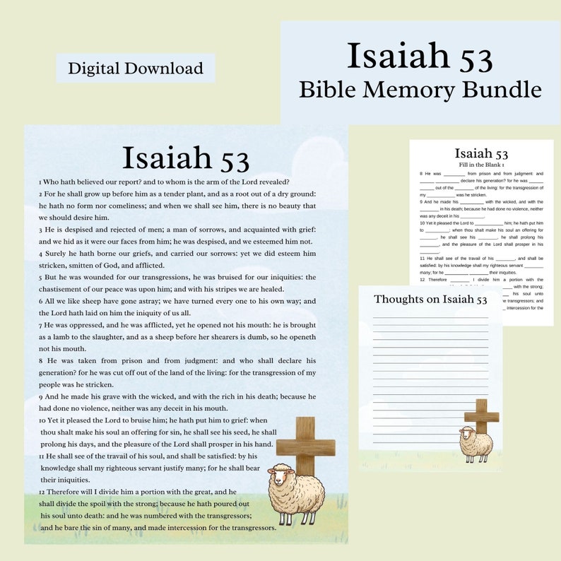 Isaiah 53 Scripture Memory Bundle, Isaiah 53 Printable, Memorize ...