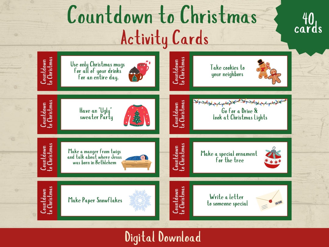 Countdown to Christmas Advent Activity Cards, Printable Christmas ...